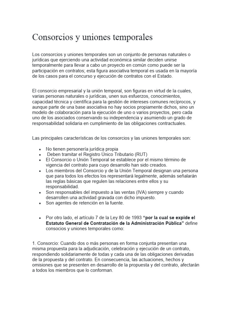 Consorcios y Uniones Temporales: Definición y Características | PDF ...