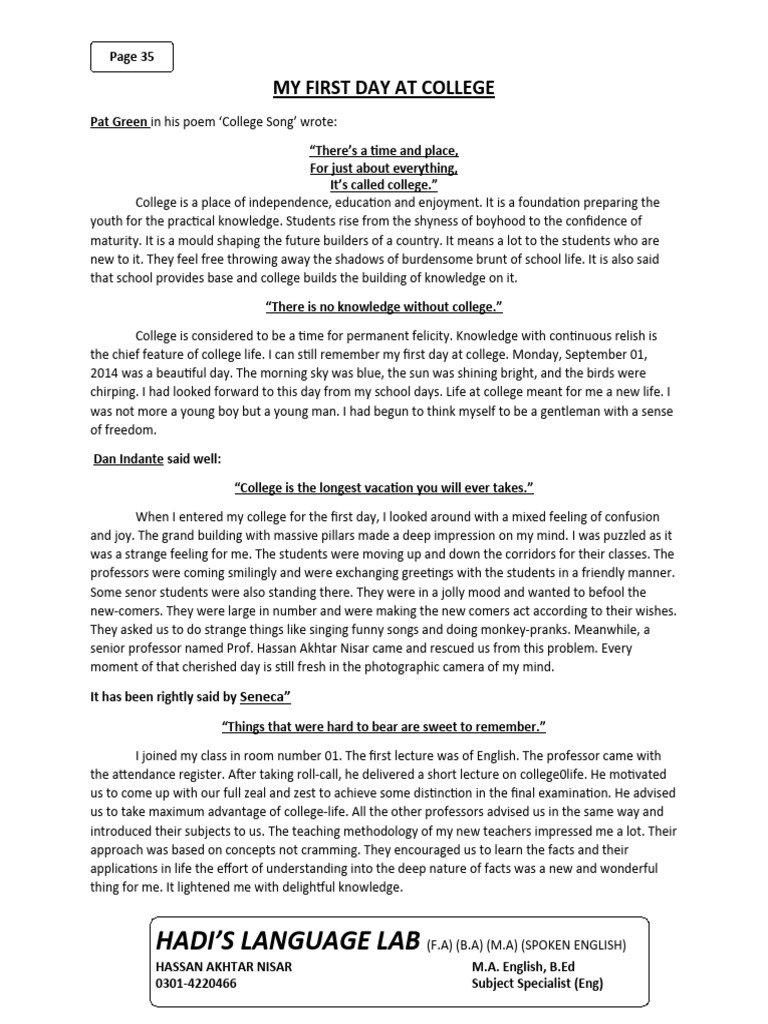 My First Day at College Experience | PDF