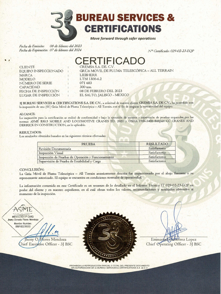 Certificado de Grua | PDF