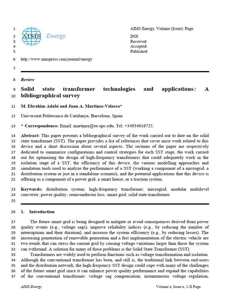 Solid State Transformer Technologies and Applications. A ...