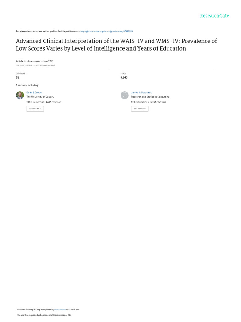 Clinician's Guide to WAIS-IV/WMS-IV | PDF