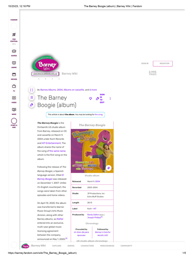 The Barney Boogie (Album) _ Barney Wiki _ Fandom | PDF