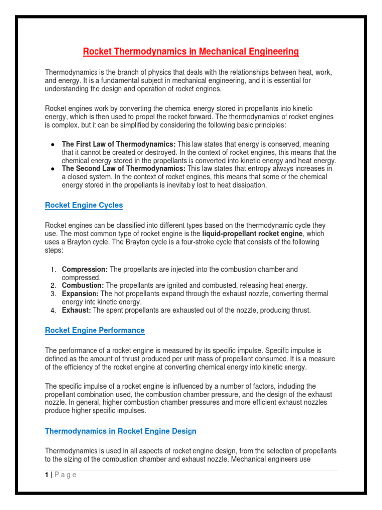 Write To Me A Report About Rocket in Thermodynamics in Mechanical ...