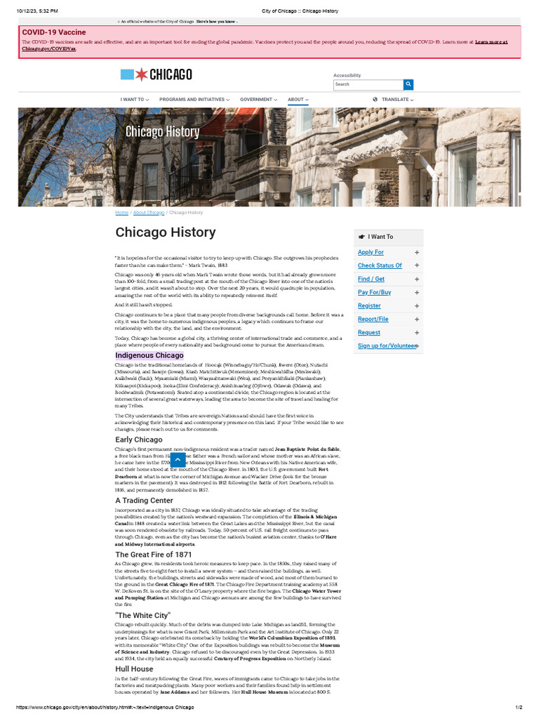 City of Chicago - Chicago History | PDF