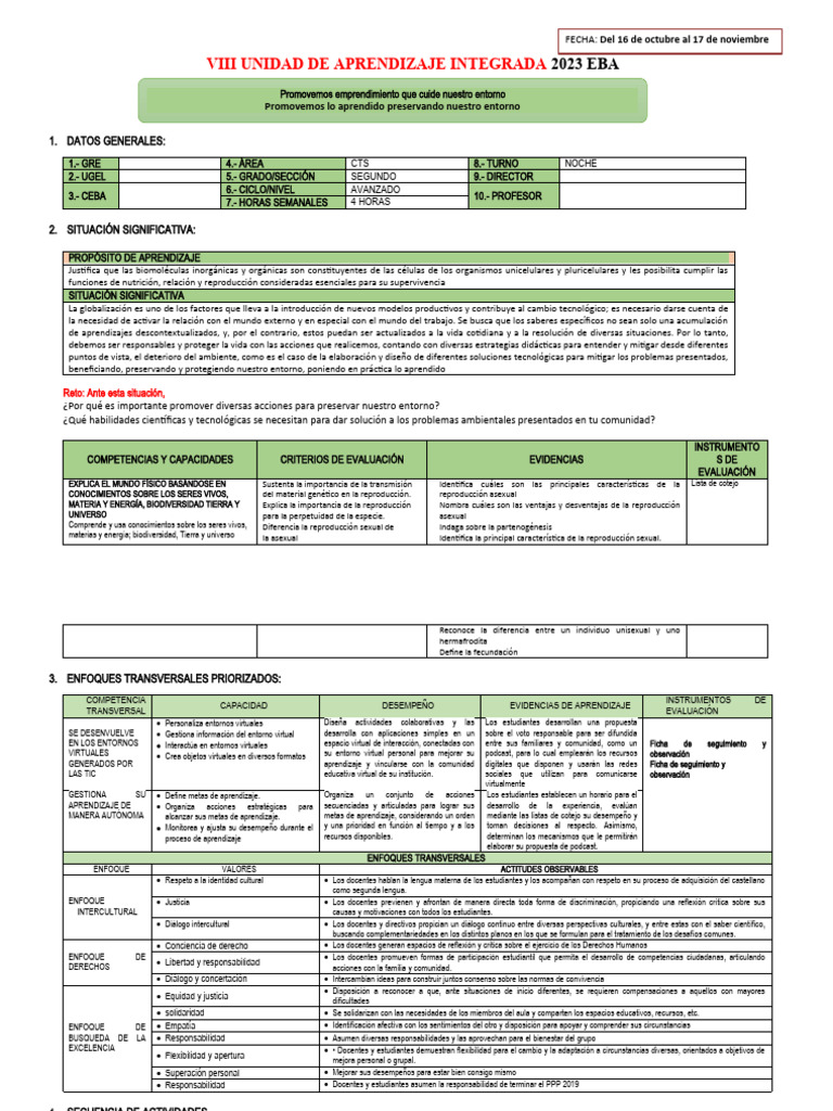 Viii Unidad de Aprendizaje Integrada: 1. Datos Generales | PDF
