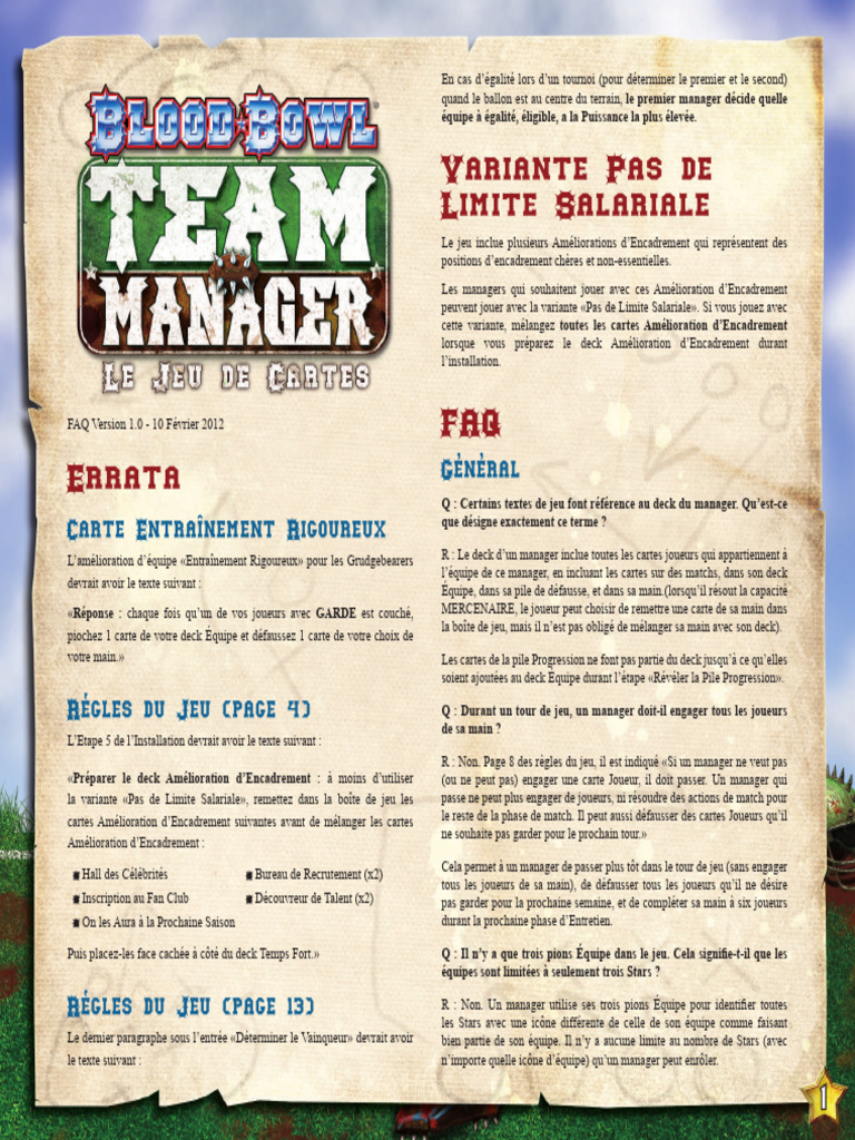 2e Blood Bowl Team Manager Le Jeu de Cartes Faq | PDF