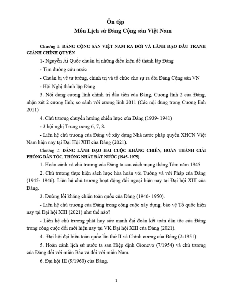 Đề cương ôn tập Lịch sử Đảng CSVN | PDF