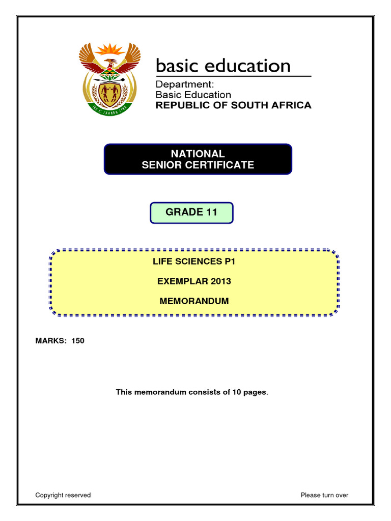 Life Sciences P1 Grade 11 Exemplar 2013 Eng Memo | PDF