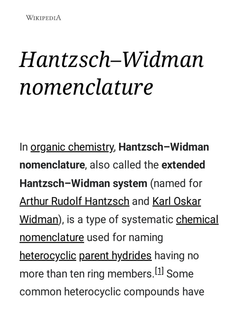 Hantzsch-Widman Nomenclature | PDF
