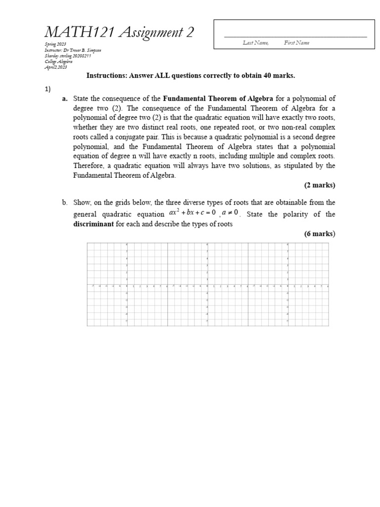 MATH121-COLLEGE Algebra - Assignment 2 | PDF