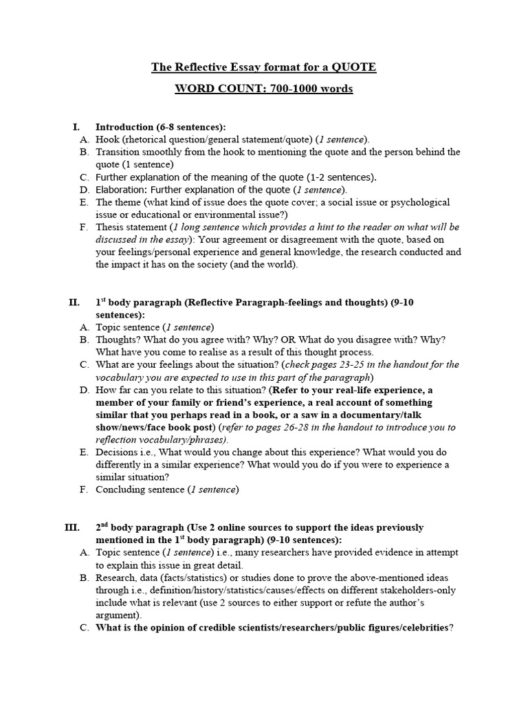 Reflective Essay Format on Quotes | PDF | Essays | Experience