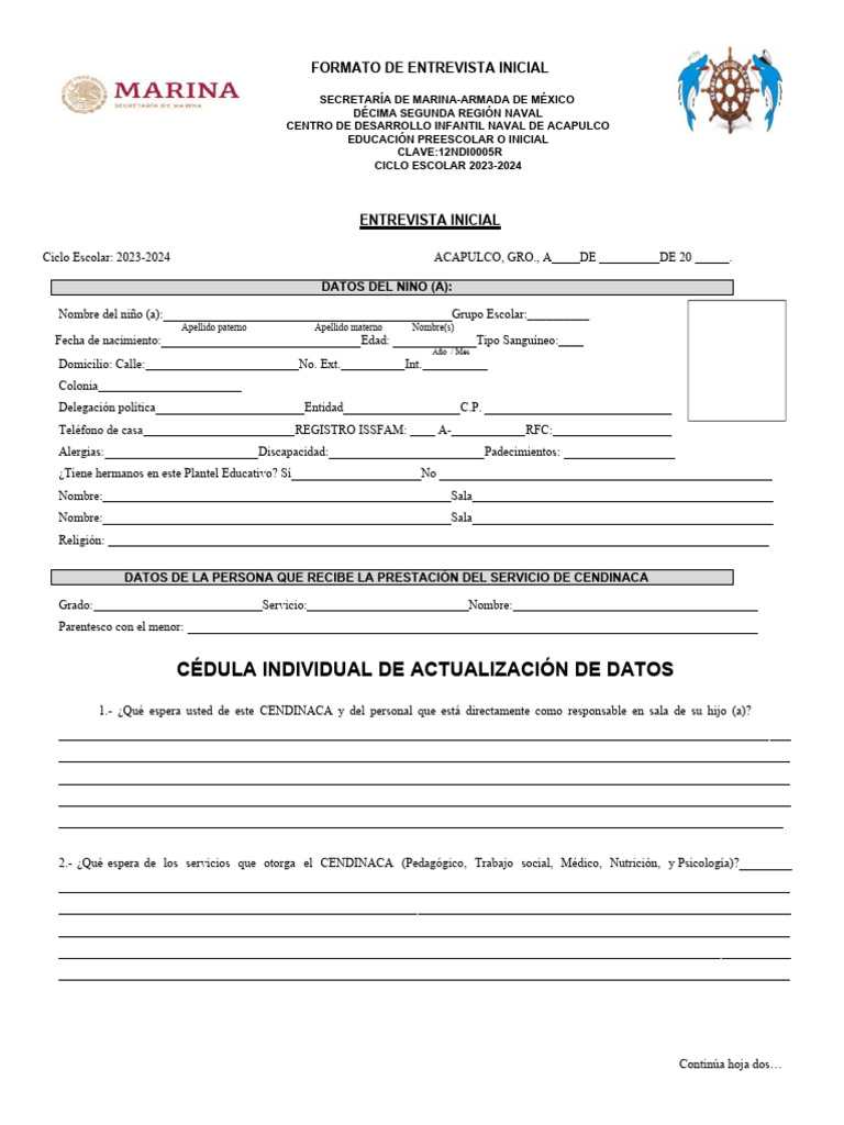 Formato de Entrevista Inicial | PDF