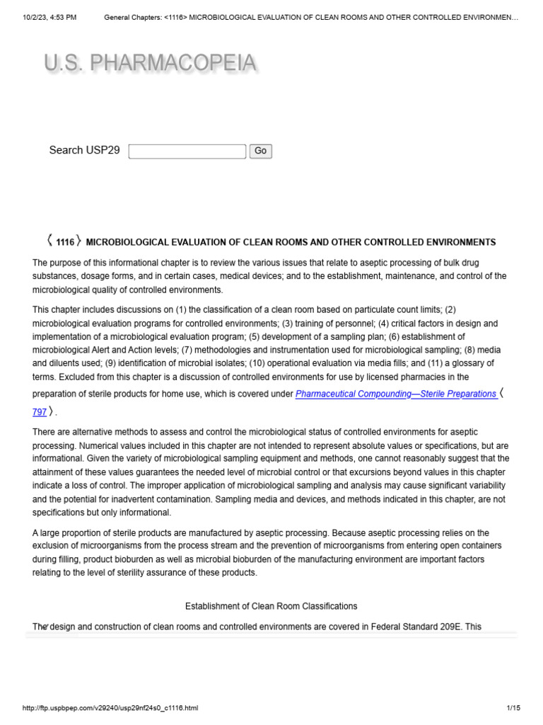 General Chapters - 1116 - MICROBIOLOGICAL EVALUATION OF CLEAN ROOMS AND ... General Chapters - 1116 - MICROBIOLOGICAL EVALUATION OF CLEAN ROOMS AND ...
