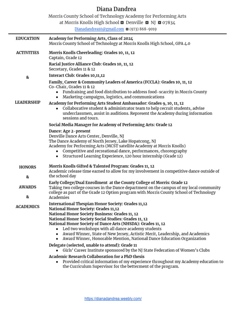Diana Dandrea College Application Resume 2023 | PDF