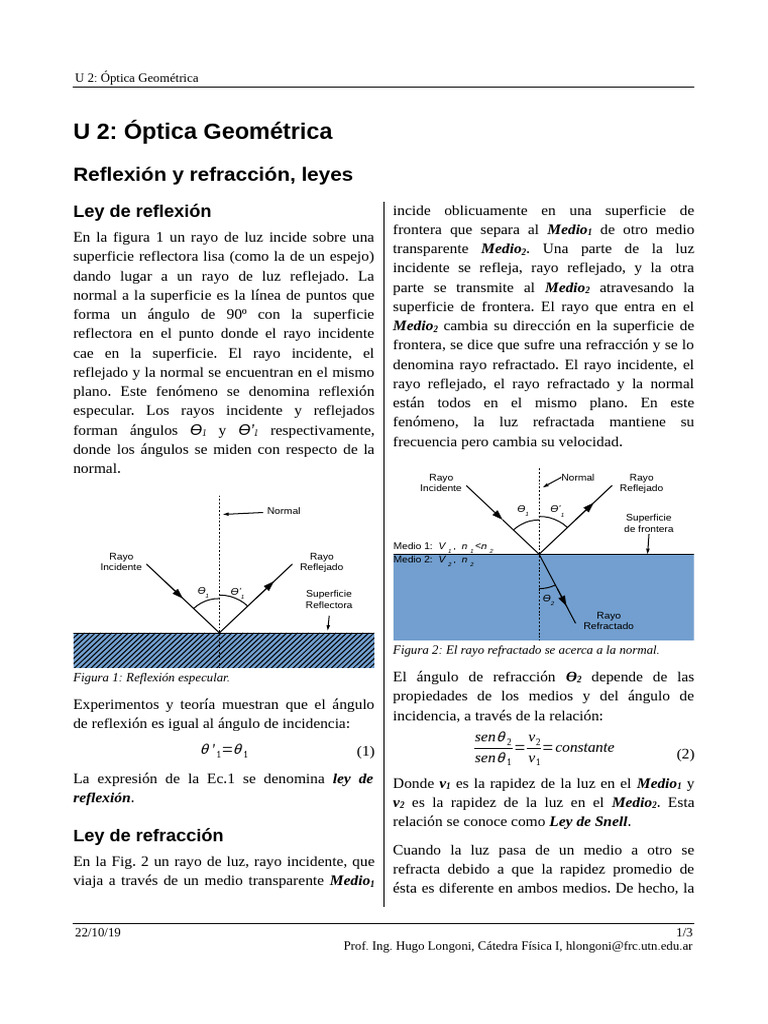 U02-Reflexion y Refraccion FISICA | PDF | Reflexión (Física) | Refracción