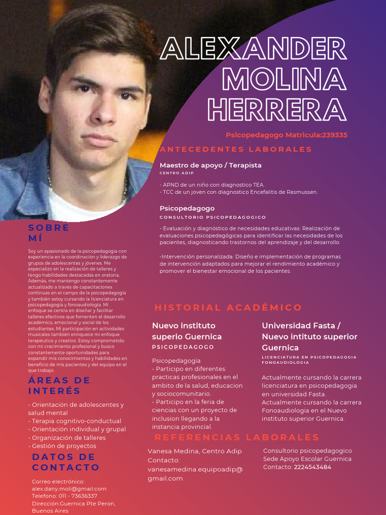 Alexander Molina CV | PDF | Terapia de conducta cognitiva