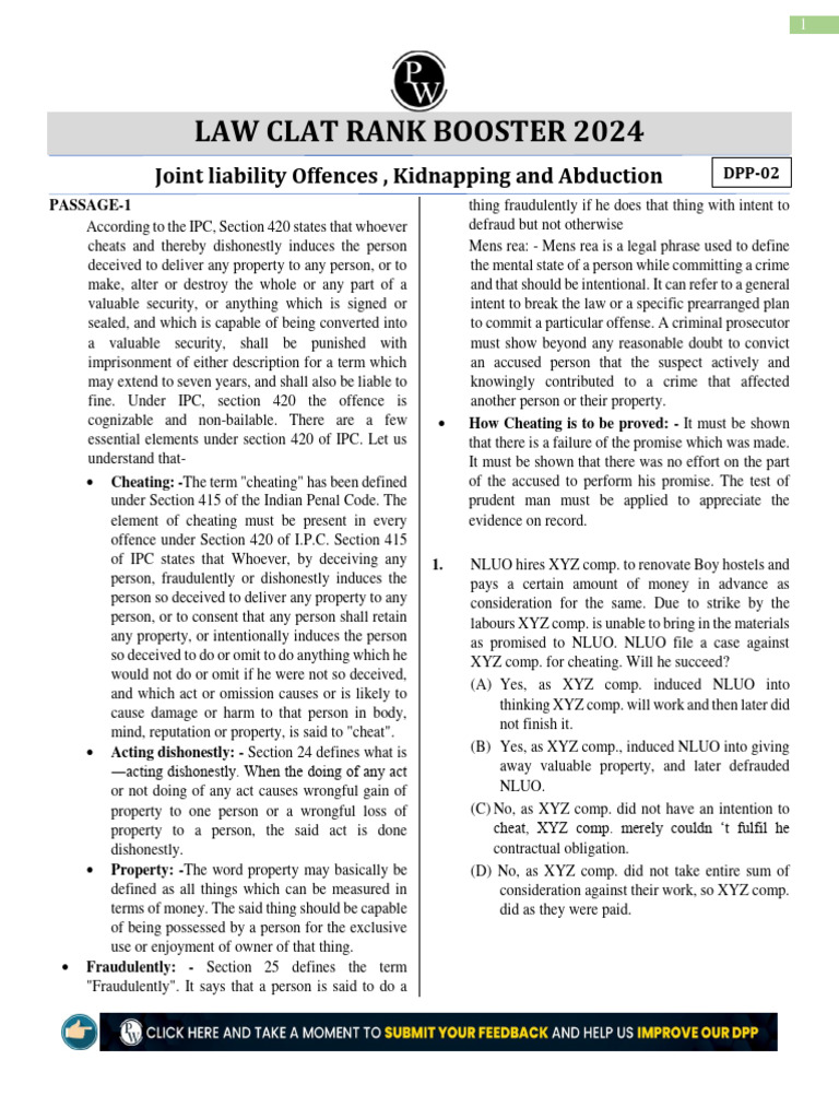 Legal Reasoning I - DPP 02 - Law CLAT Rank Booster 2024 | PDF