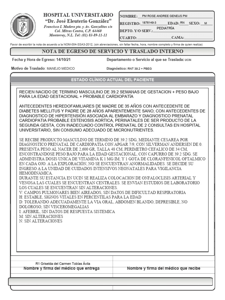Hospital Universitario "Dr. José Eleuterio González": Estado Clínico ...