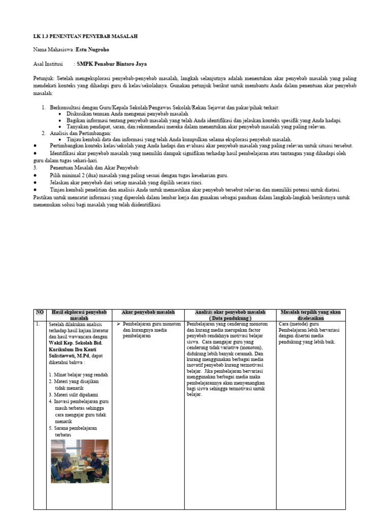 LK 1.3 Penentuan Penyebab Masalah (Estu N) | PDF