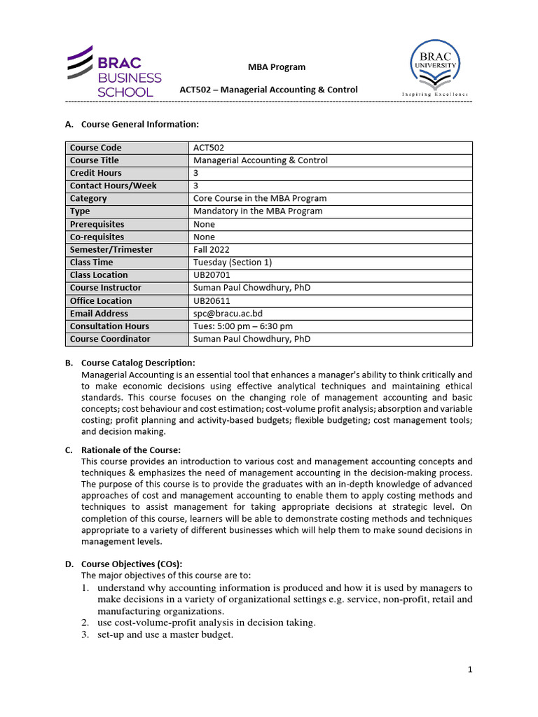 MBA Managerial Accounting Course | PDF | Management Accounting | Economies