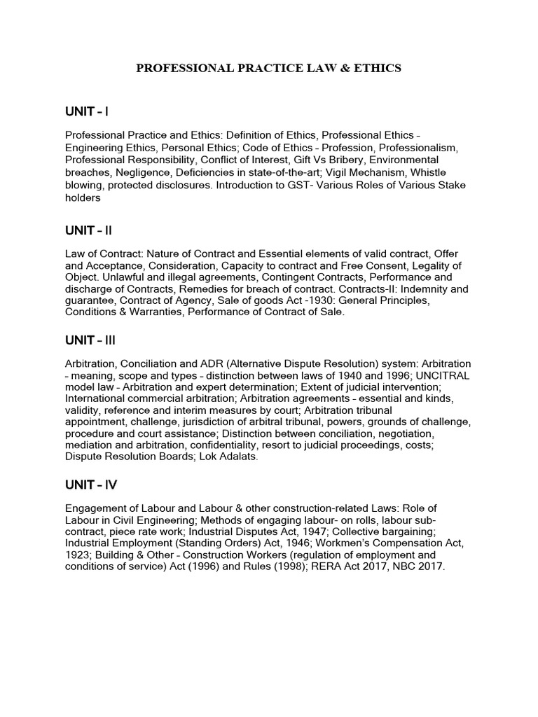 Professional Practice Law and Ethics Syllabus | PDF | Arbitration ...