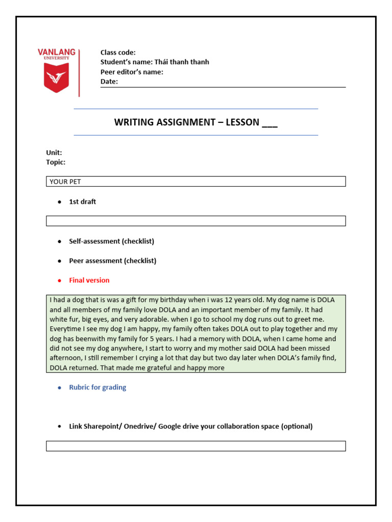 Template Writing Assignment | PDF