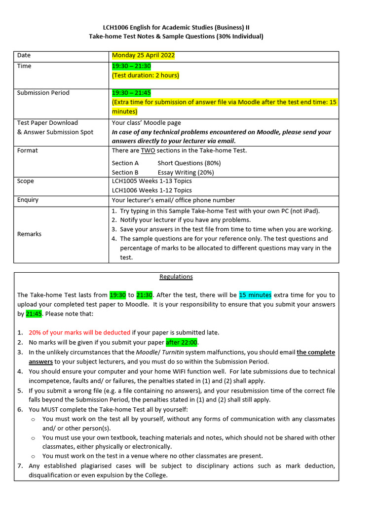 LCH1006 Test Notes Sample Questions (2021-2022) Updated 21 March 2022 ...