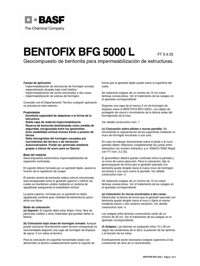 Bentofix BFG 5000 L | PDF | Hormigón | Fundación profunda
