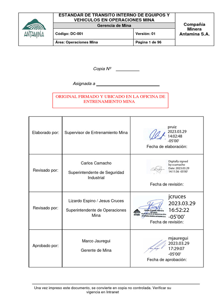 DC001 Estandar de Tránsito Interno de Equipos y Vehiculos en ...