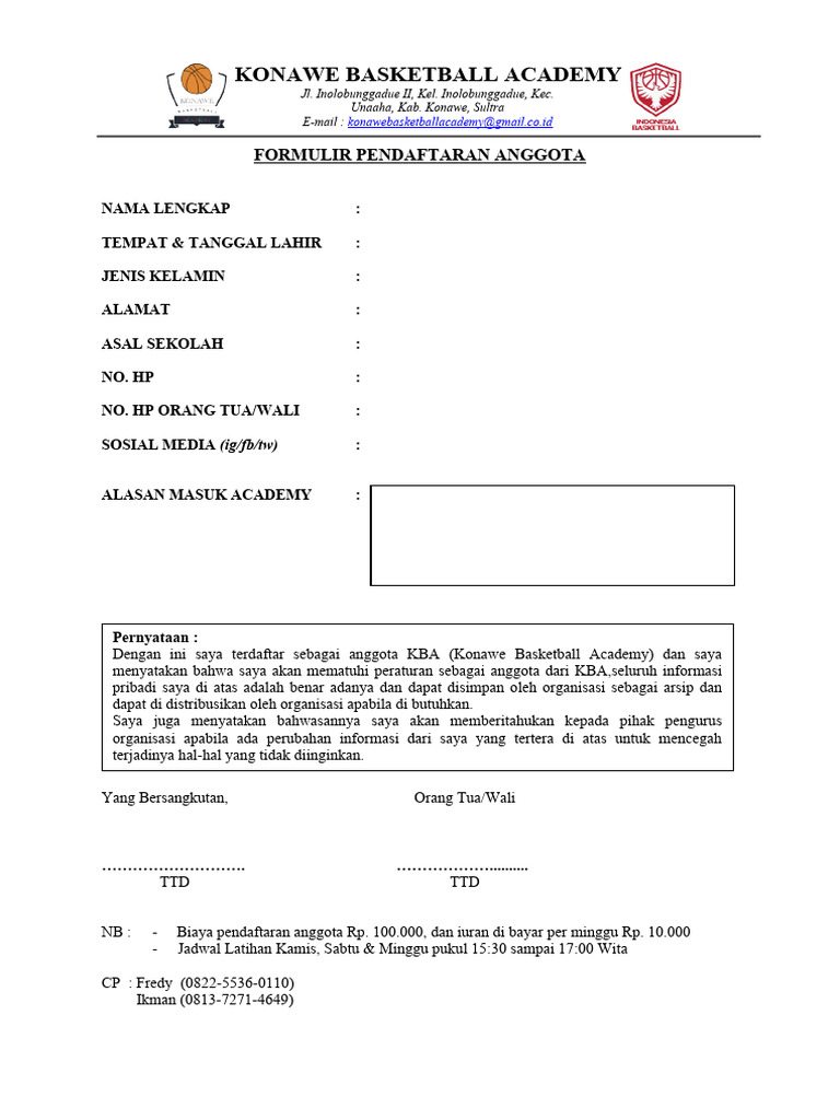 Formulir Pendaftaran Anggota | PDF