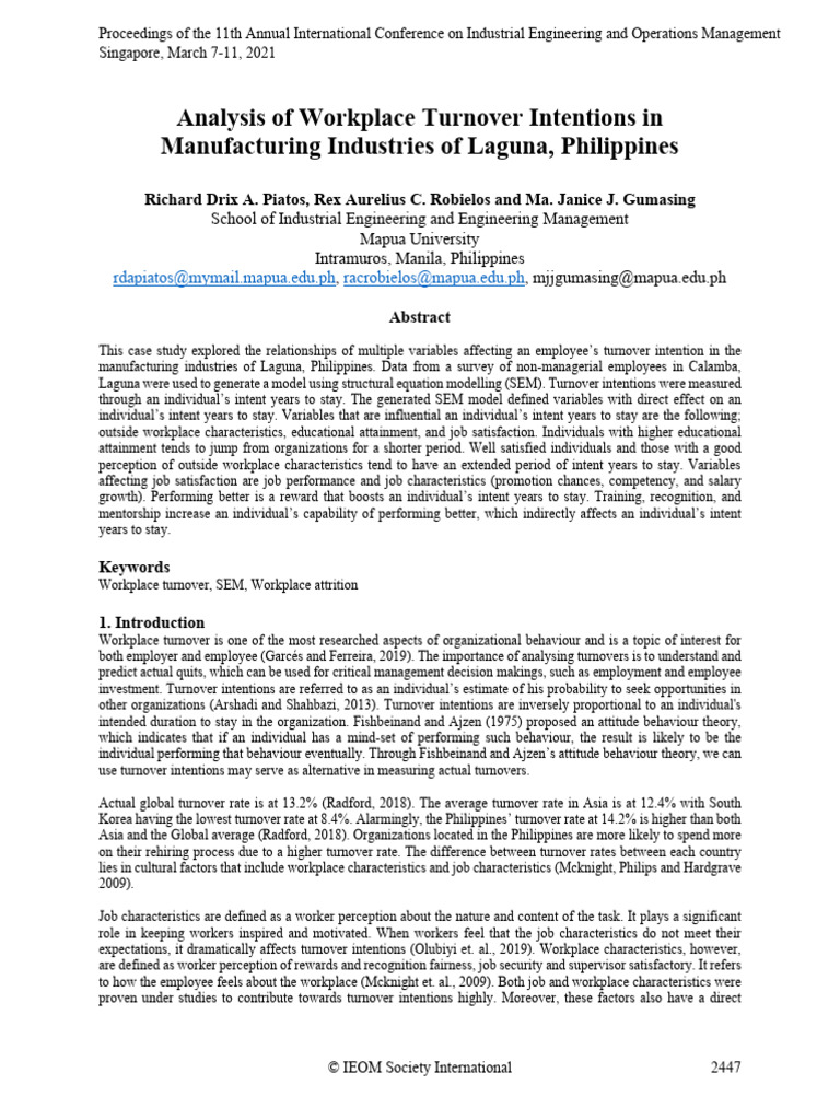Analysis Employee Turnover Mapua | PDF | Turnover (Employment) | Job Satisfaction