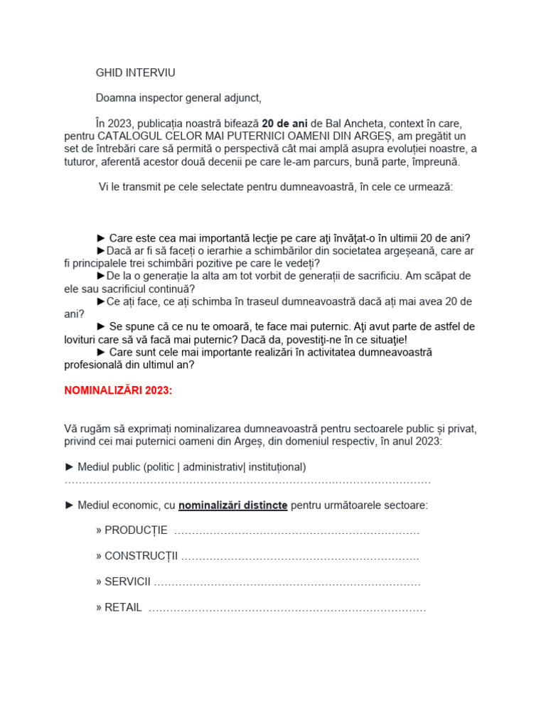GHID INTERVIU Catalina Dumitrascu | PDF