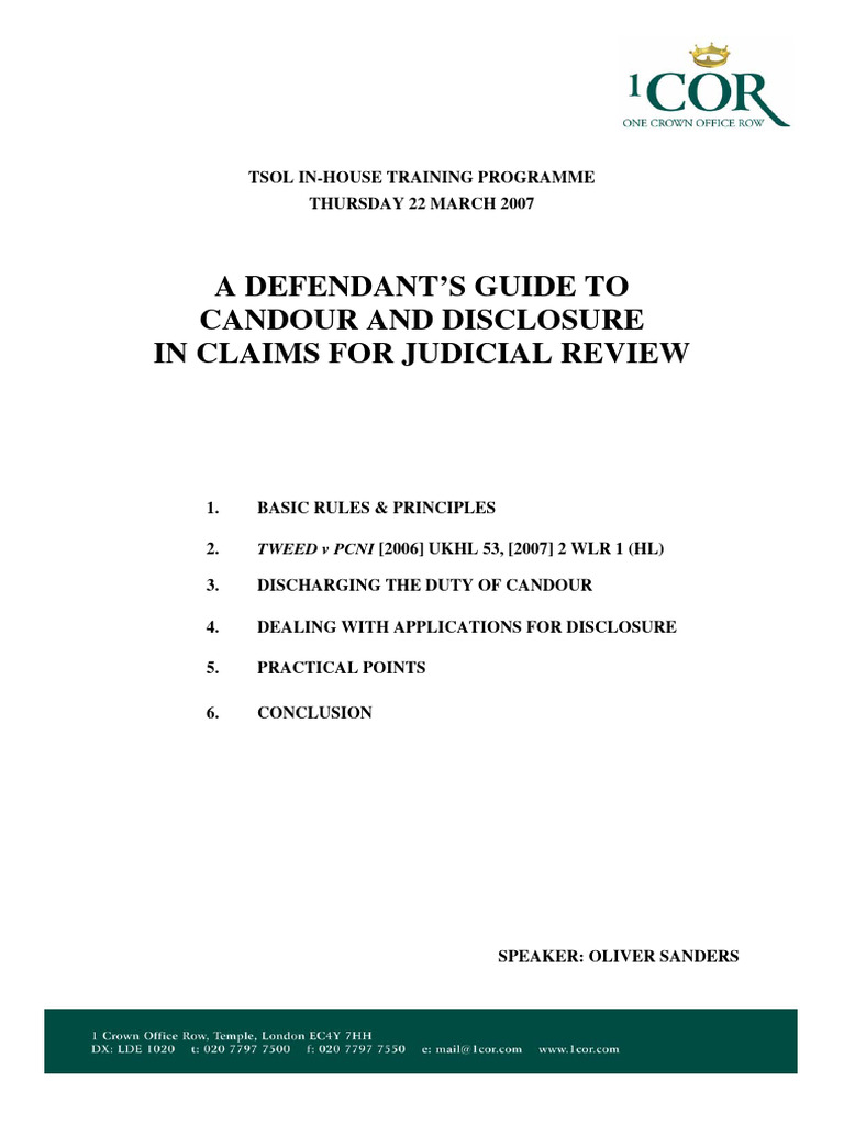 Defendant's Guide To Candour Disclosure - Os 2007 | PDF | Discovery ...