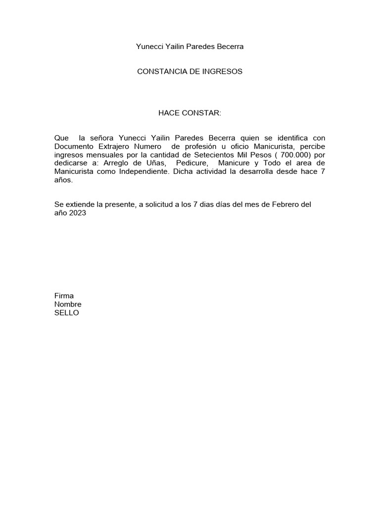 Modelo para Constancia de Ingresos PERITO CONTADOR | PDF