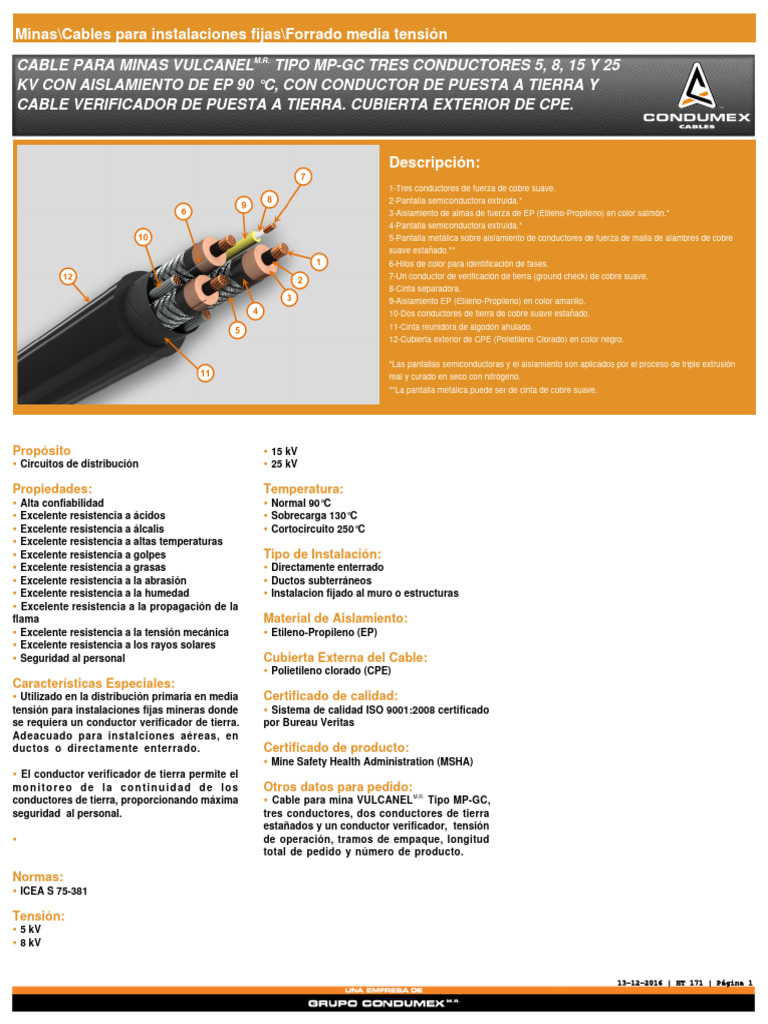 Cable Minas MP GC | PDF | Cobre | Resistencia Eléctrica y Conductancia