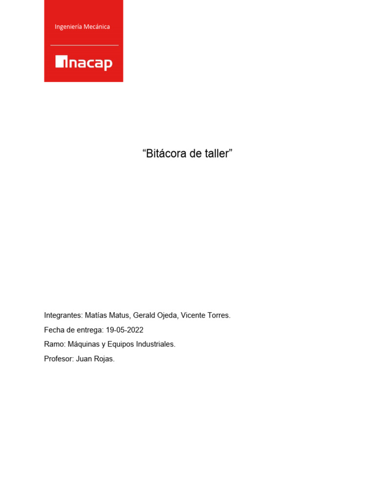 Bitacora de taller -Vicente Torres-Gerald Ojeda-Matias Matus | PDF ...