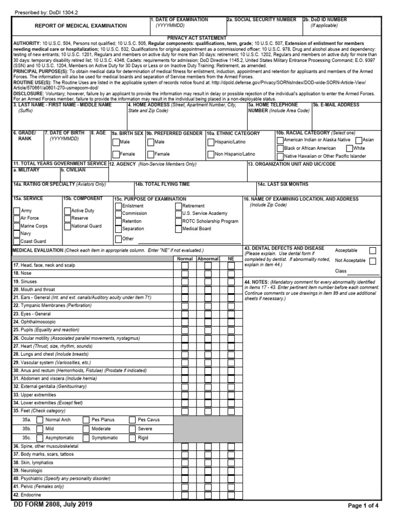 Report of Medical Exam (DD Form 2808) - 1 | PDF | Race And Ethnicity In ...
