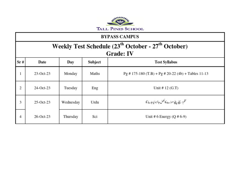 G4-Weekly Test Schedule-5 | PDF