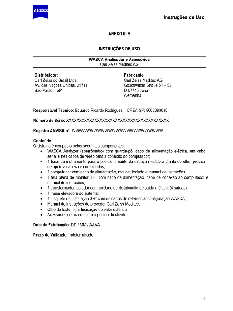 Instruções para Uso do WASCA Analyzer | PDF
