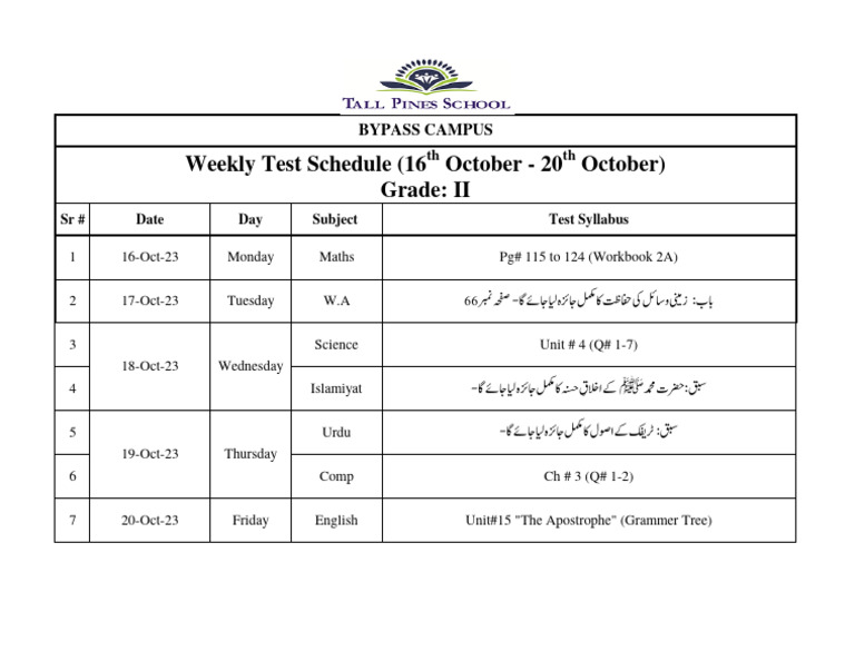 G2 Weekly Test Schedule 3 Pdf