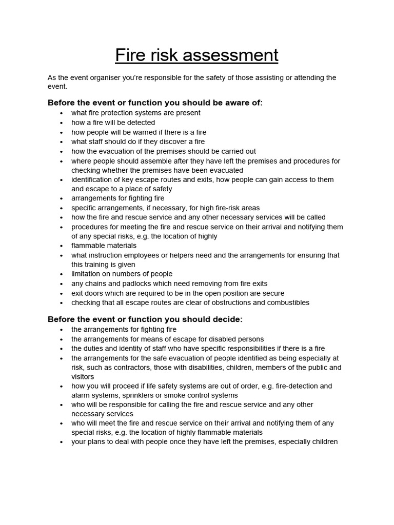 Fire Risk Assessment For Market Stalls and Open Air Events A11y Feb 20 ...