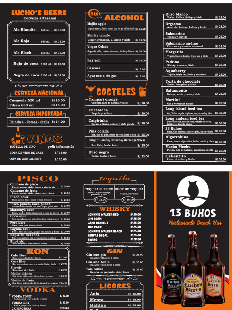 Carta de Bebidas de 13 Buhos | PDF | Ron | Bebidas Mixtas