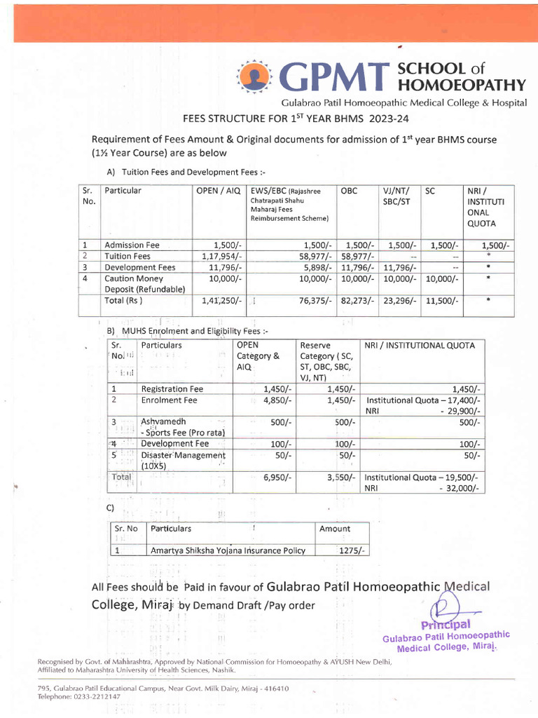 Fee Structure 2023-24 | PDF