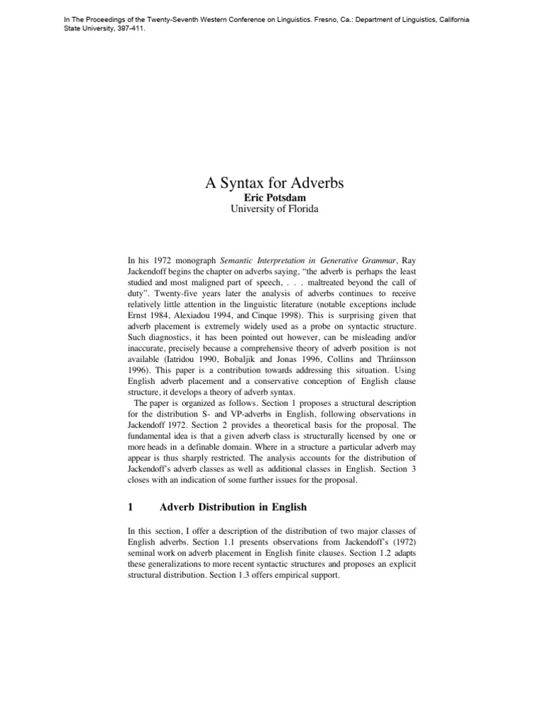 Syntax of Adverbs | PDF | Syntax | Clause