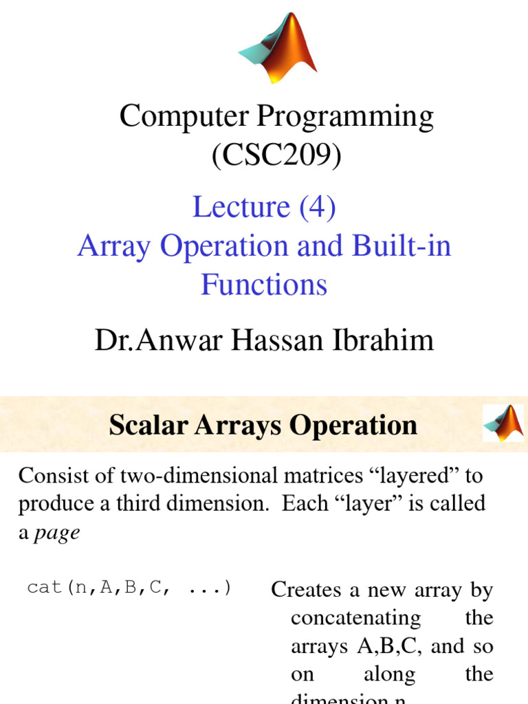 Introduction to Matlab Lec 4_Dr.anwar | PDF | Matrix (Mathematics) | Combinatorics