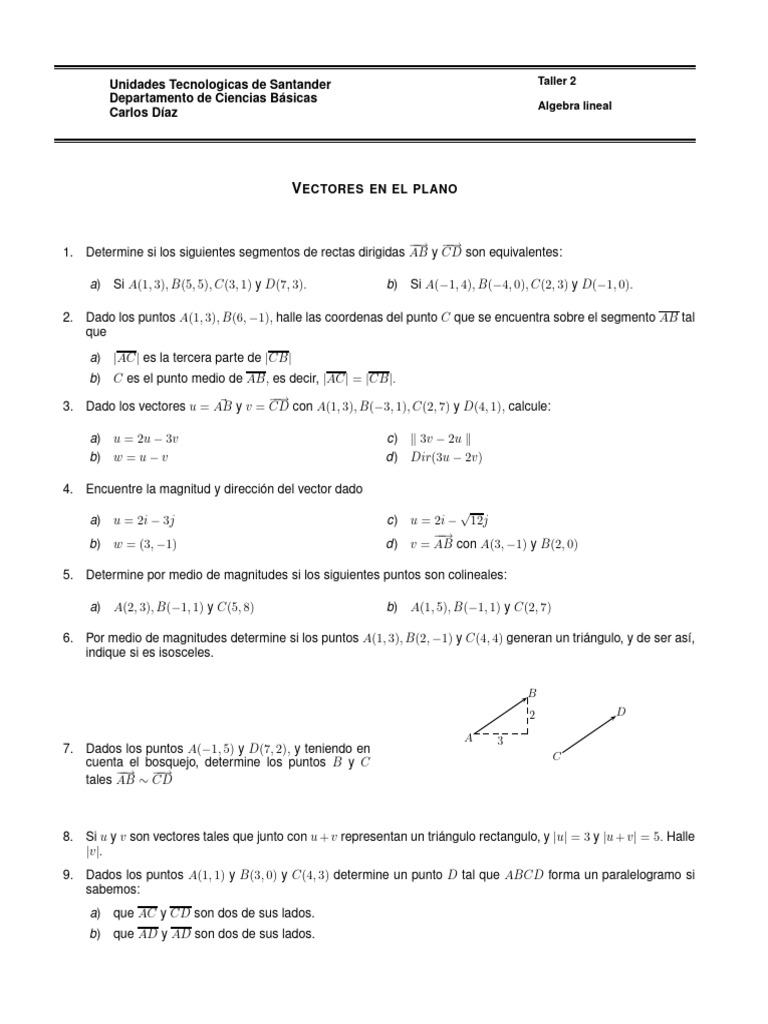 Taller de Geometría Analítica (Algebra Lineal) | PDF | Triángulo | Vector Euclidiano