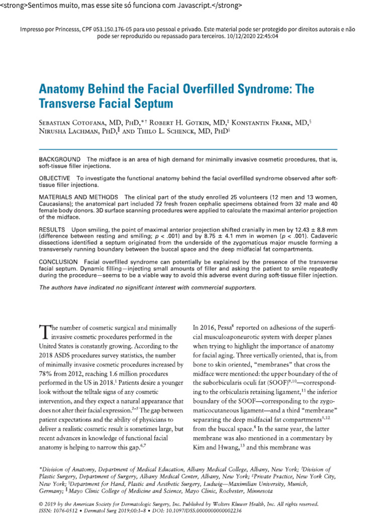 Anatomy Behind The Facial Overfilled Syndrome The Transverse Facial | PDF