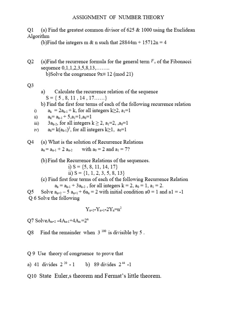 Number Theory Assignment Solutions | PDF