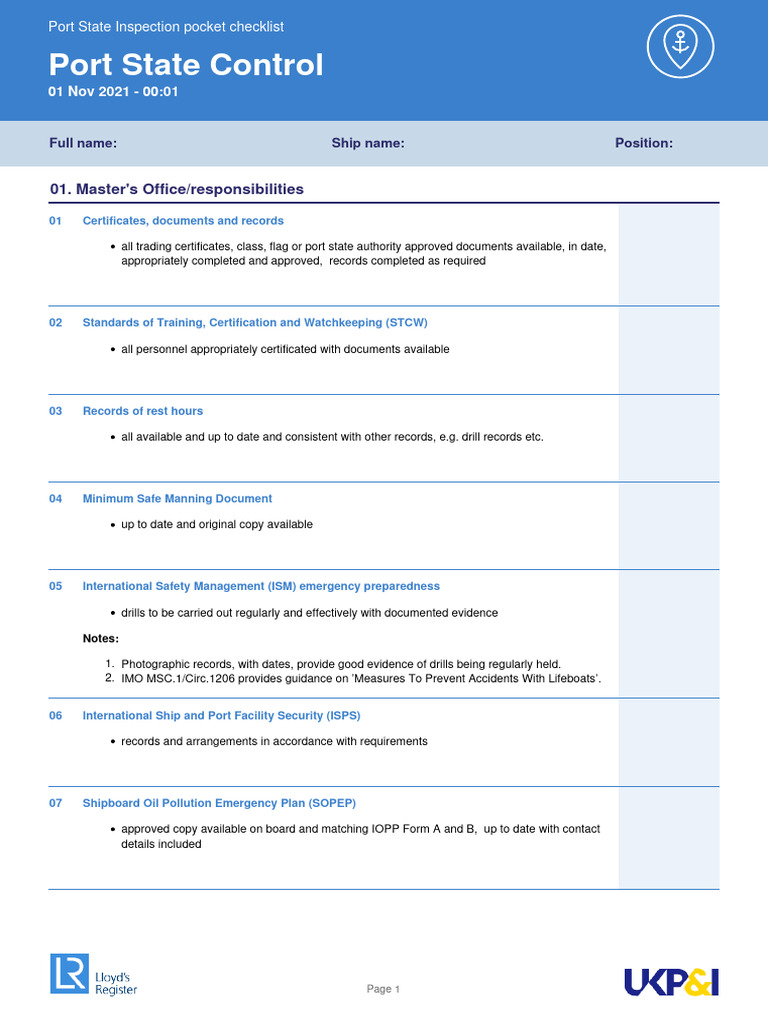 PSC Checklist | PDF | Manufactured Goods | Water Transport