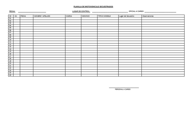 Planilla de Control Vehicular-2 | PDF